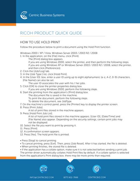 Ricoh Quick Guide: How to Use Hold Print