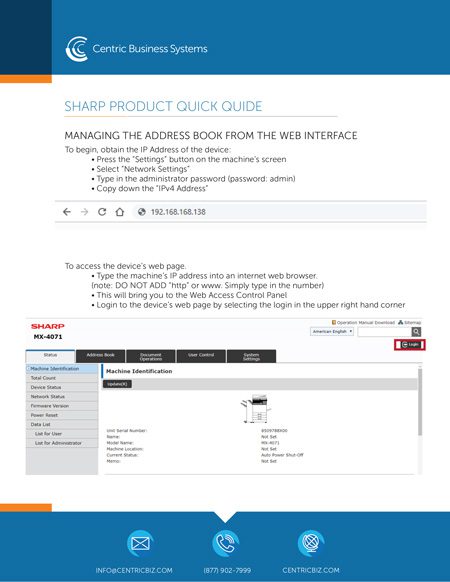 Sharp Quick Guide: Managing the Address Book from the Web