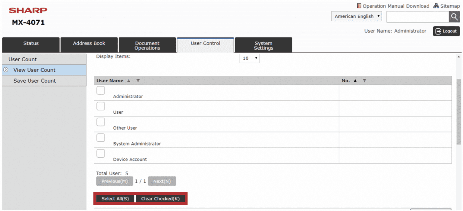Sharp Quick Guide: User Code Administrative Report